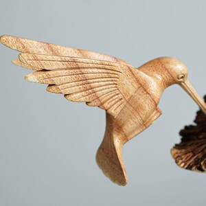 Hummingbird Drinking Nectar, Wooden Sculpture, Wood Carving, Bird ...