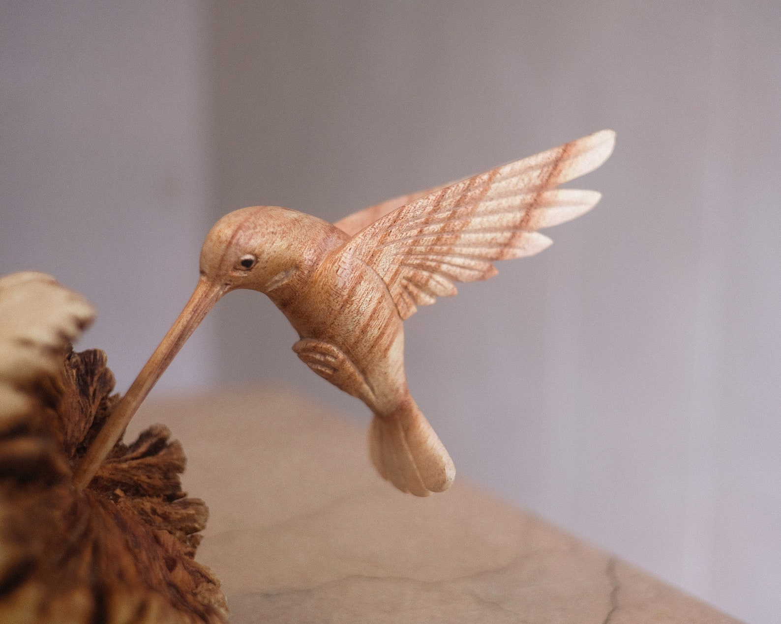 Wooden Hummingbird Feeding on a Flower Handmade Sculpture - Etsy