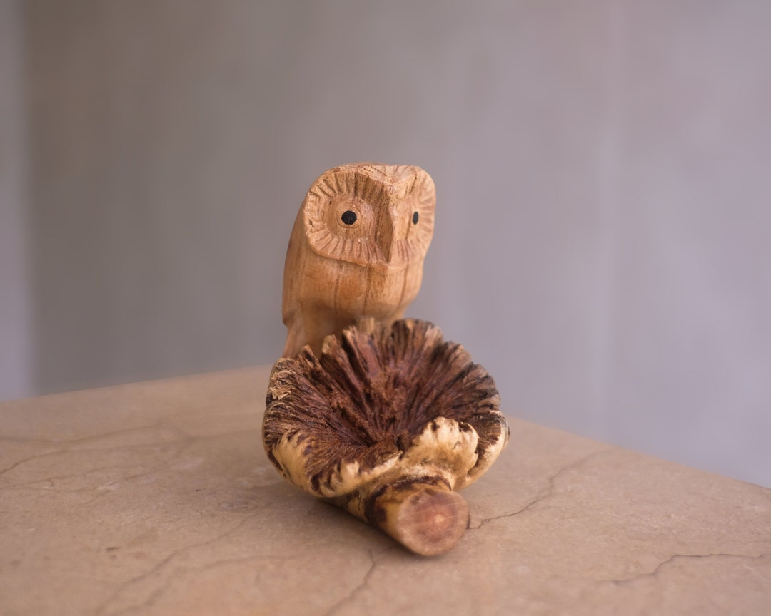 Little Owl Wooden Miniature, Cute Statue, Wood Carving, Figure, Rustic ...