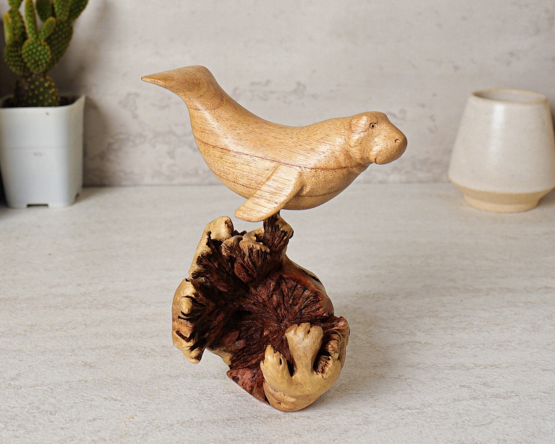 Wooden Manatee Sculpture, Hand Carved, Wood Carving, Ocean, Handmade ...