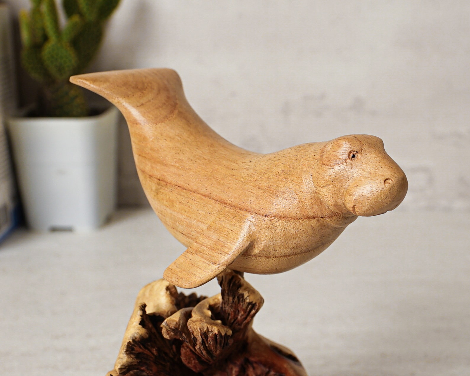 Wooden Manatee Sculpture Hand Carved Wood Carving Ocean - Etsy