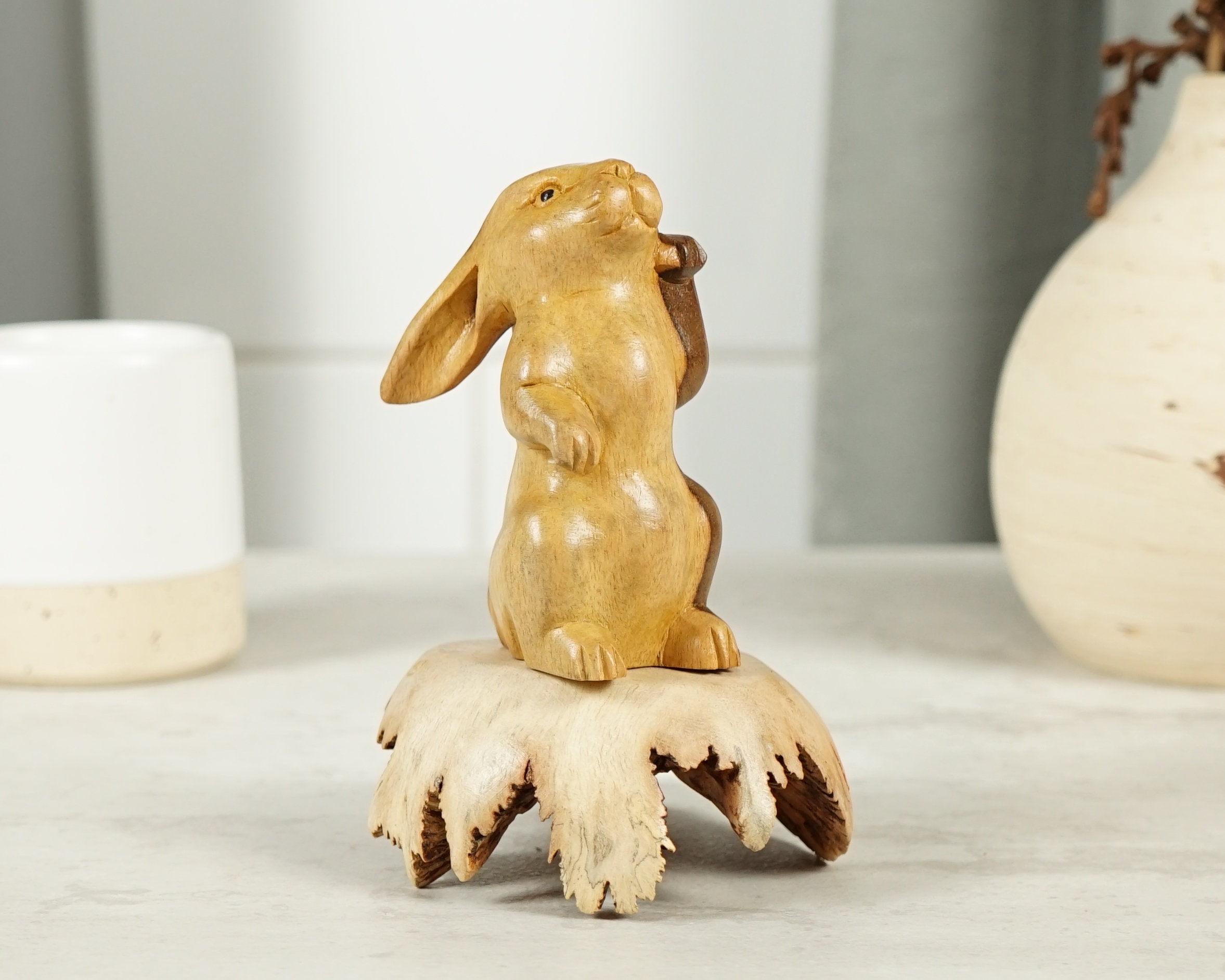 Wooden Rabbit Sculpture Animal Figurine Unique Statue Wild - Etsy