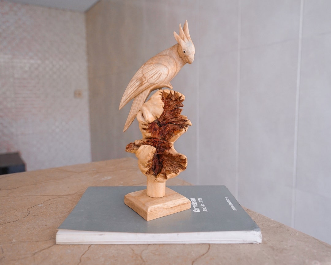 Wooden Parrot Sculpture, Figurine, Cockatoo, Indoor Statue, Wood ...
