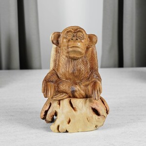 Meditating Monkey Sculpture, Animal, Yoga, Carving, Wooden Base ...
