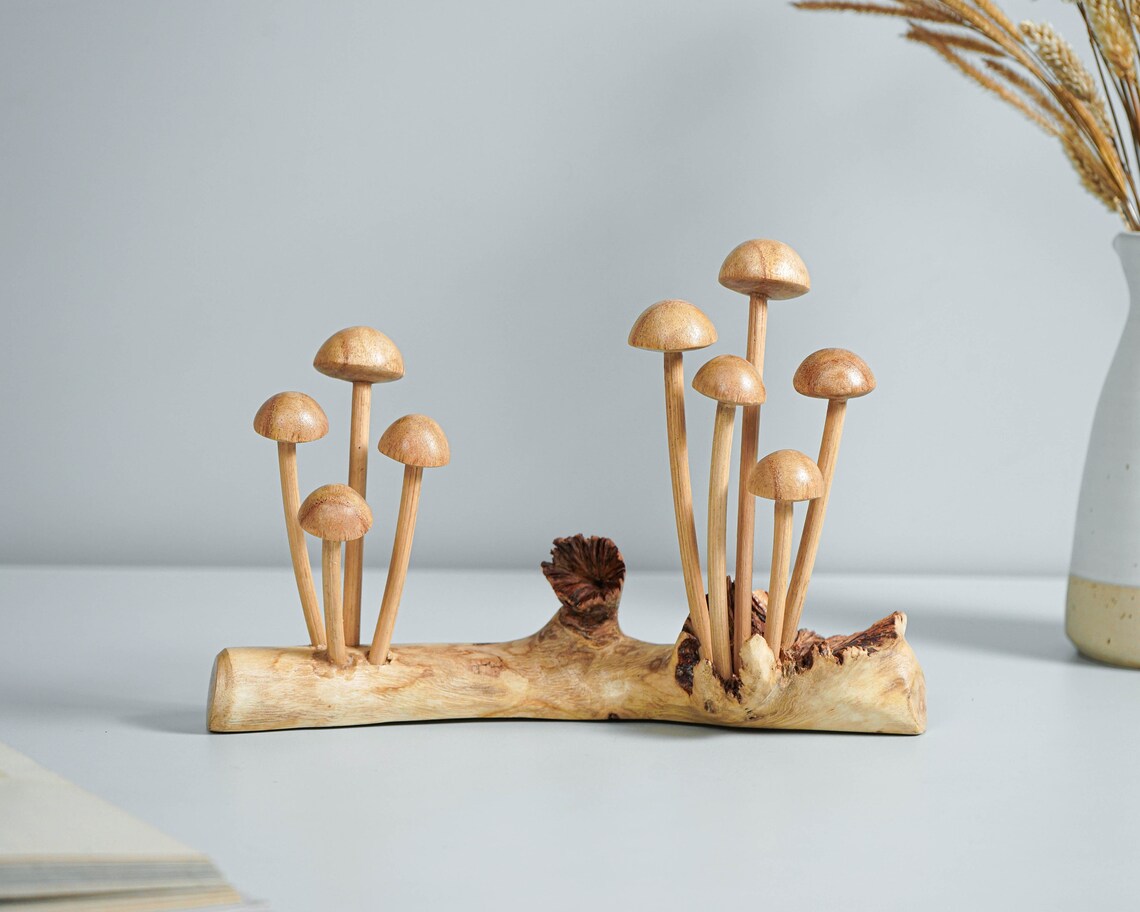 Enoki Mushrooms, Wooden Sculpture, Nature, Statue, Wood Carving, Hand ...
