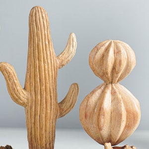 Wooden Cactus Sculpture, 7.5" Statue, Couple, Succulent Plant ...
