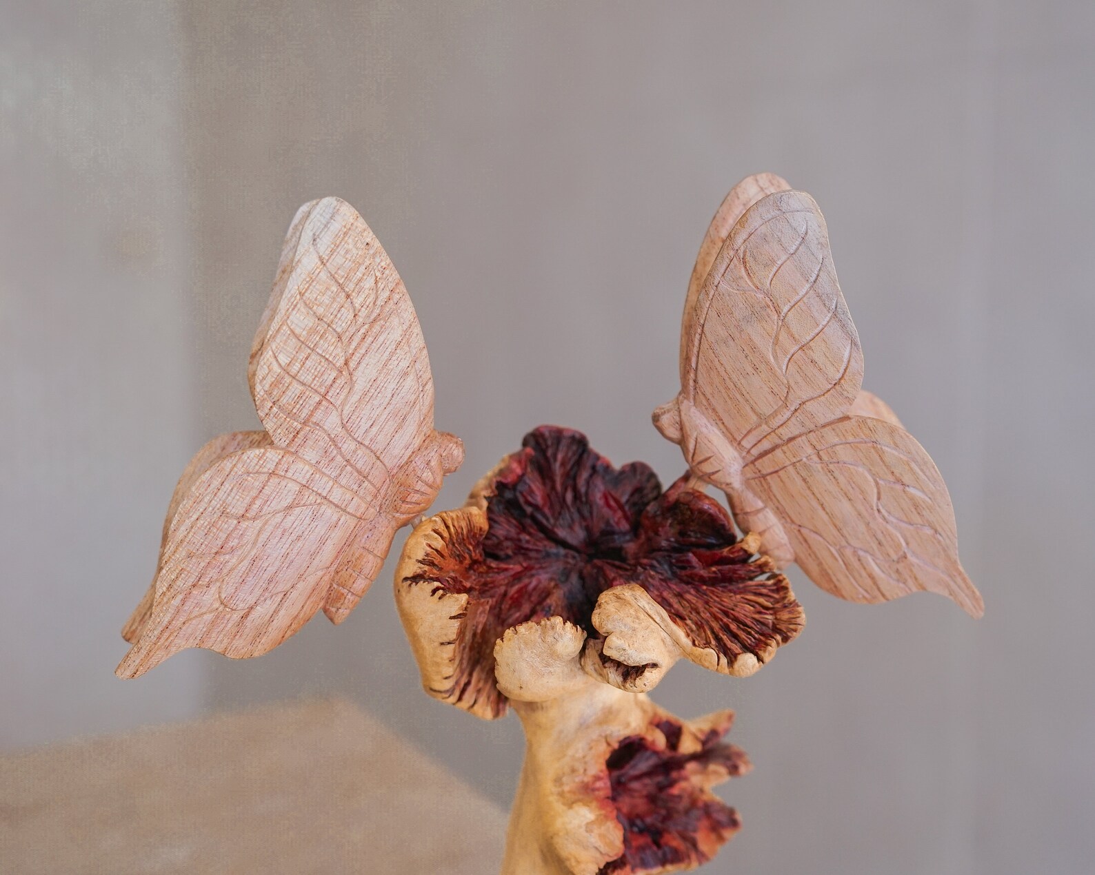 Wooden Butterfly Couple Sculpture, Hand Carved Figurine, Art, Insect ...