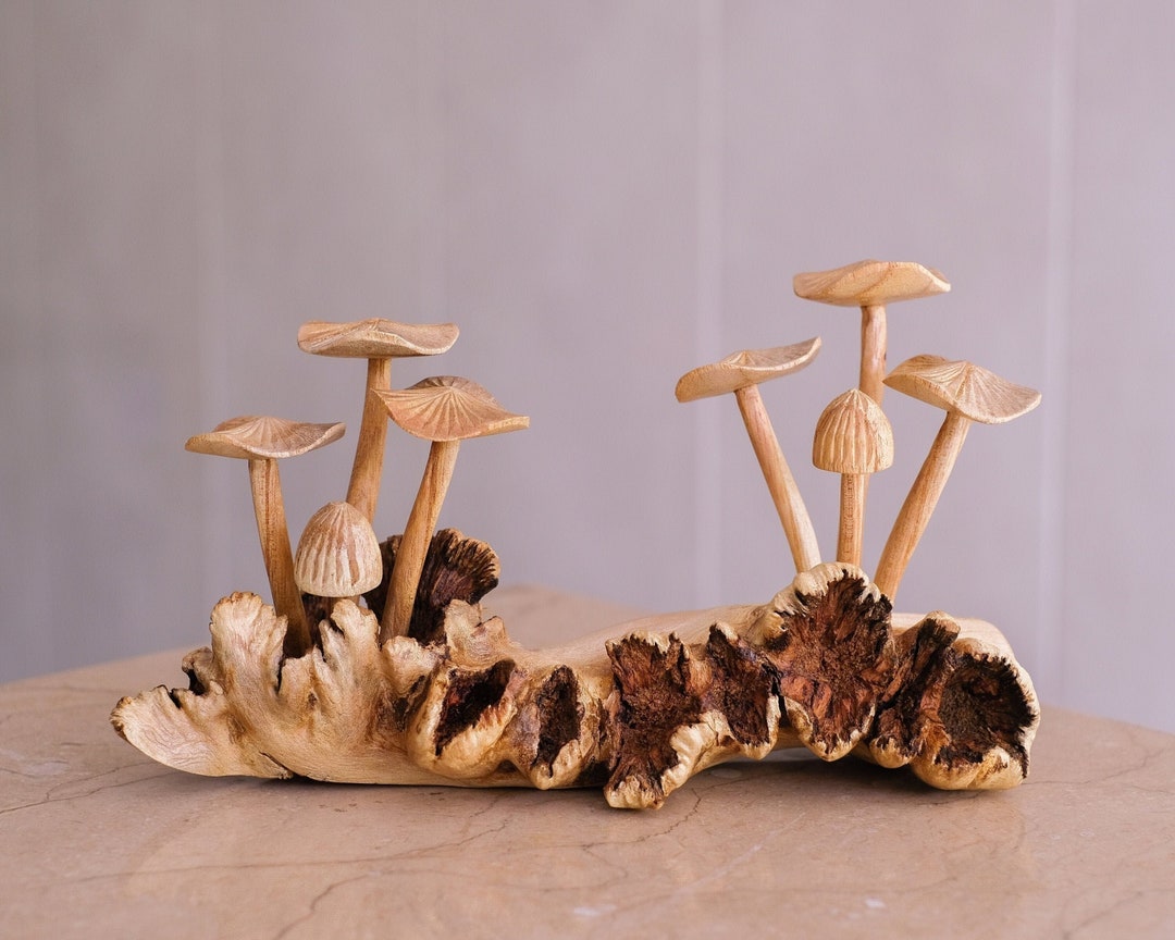 Wooden Mushroom Sculpture, Forest Statue, Nature, Wood Carving, Unique ...