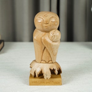 Mother and Baby Jizo Statue, Japanese Buddha, Wood Figurine, Handicraft ...