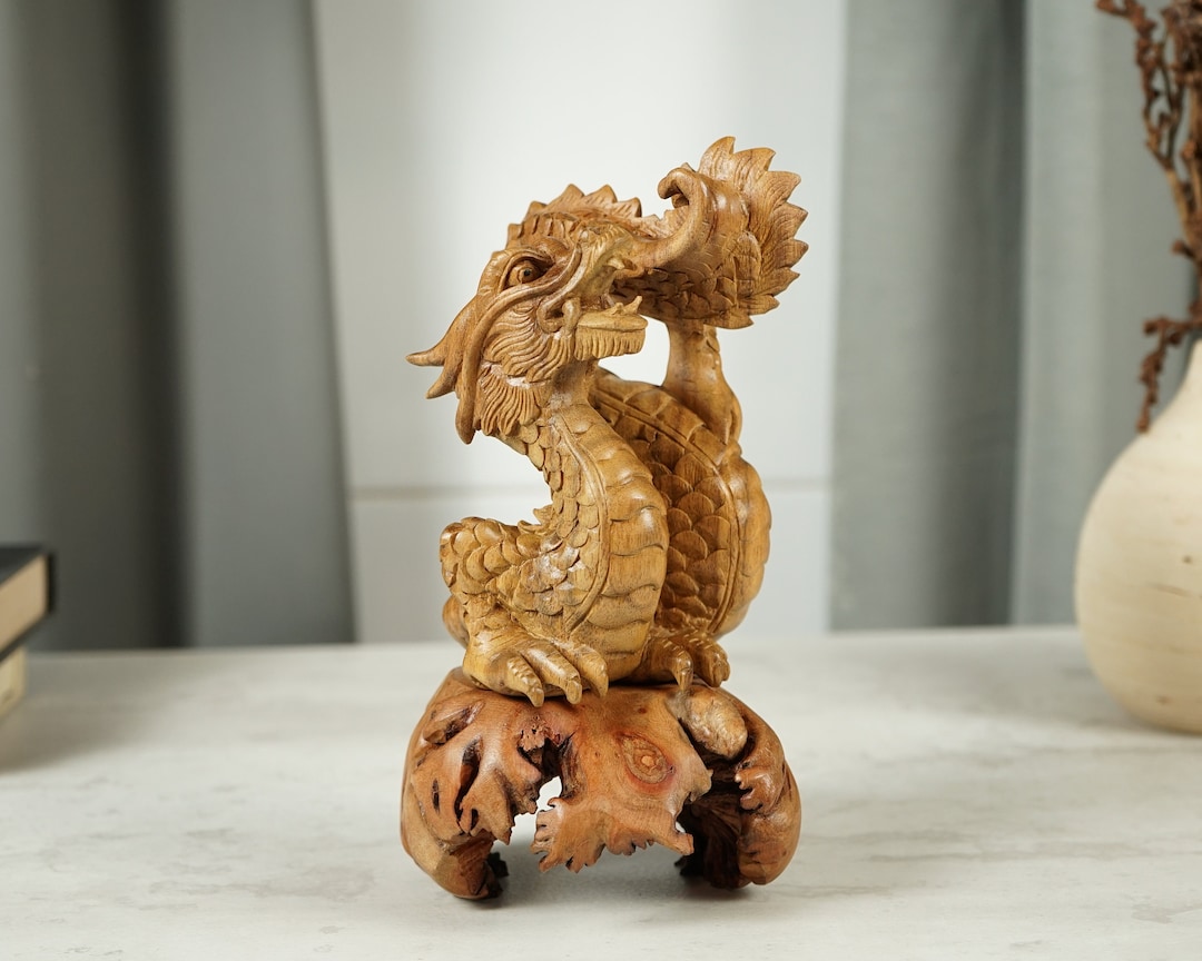 Wooden Dragon Statue, Handmade Sculpture, Chinese Dragon, Mystical ...
