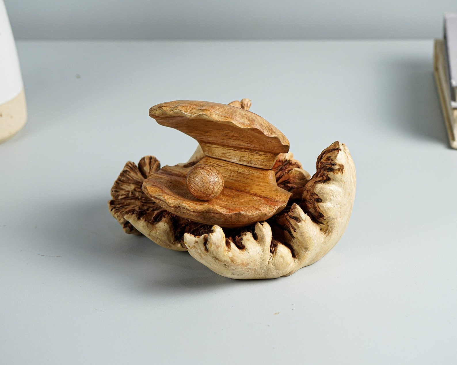 Wooden Pearl Oyster Sculpture Wood Carving Seashell Coral - Etsy