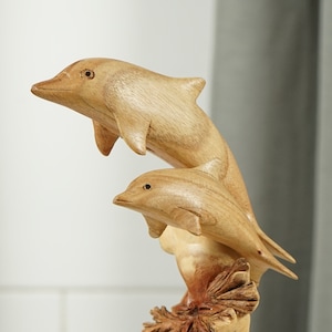 Unique Dolphin Sculpture, Wave, Hand Carved Figurine, Wood Carving ...