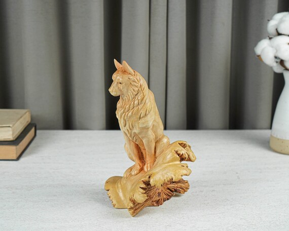 Sitting Wolf Statue Wooden Art Animal Sculpture Figurine - Etsy