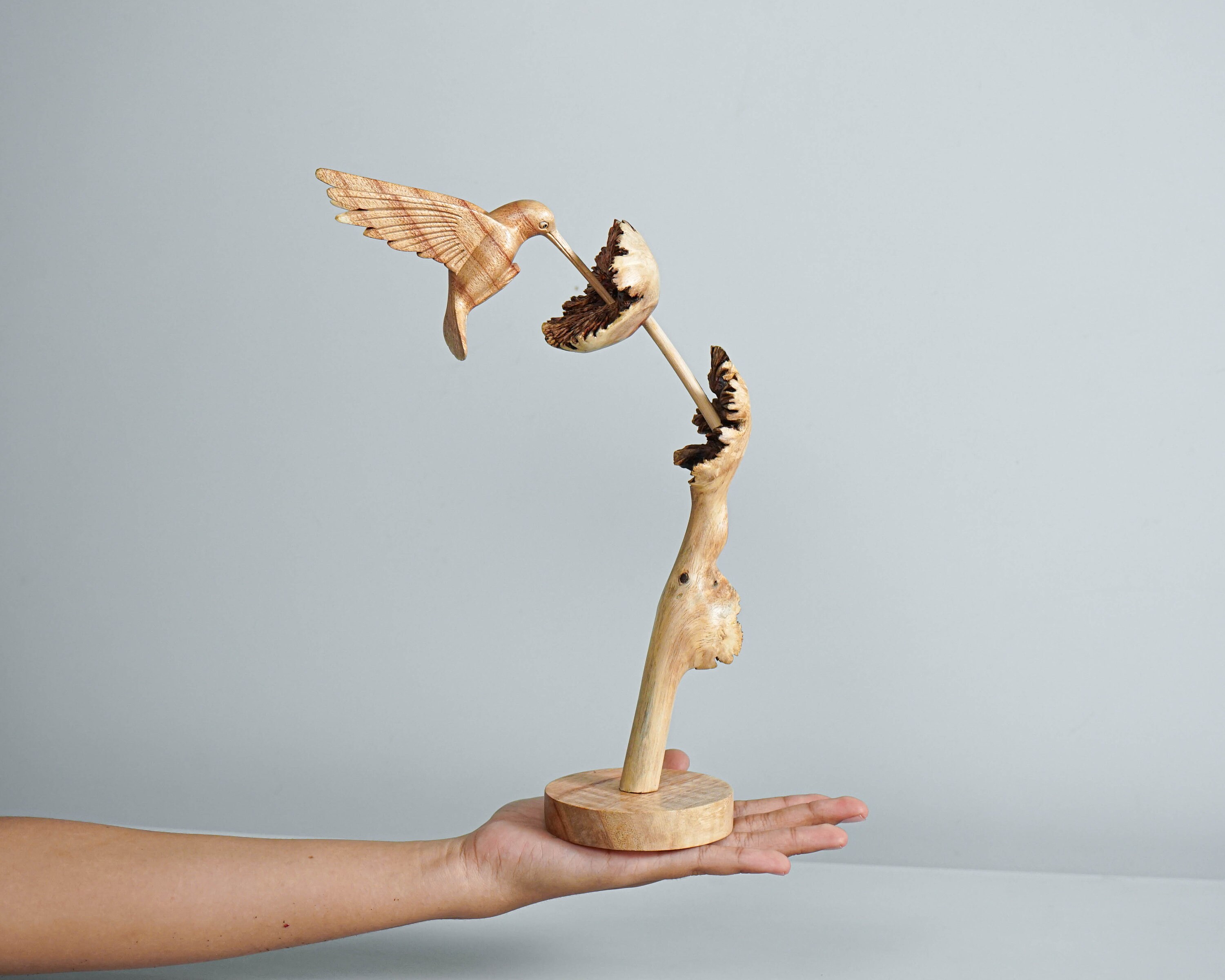 Hummingbird Drinking Nectar, Wooden Sculpture, Wood Carving, Bird ...