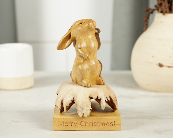 Wooden Rabbit Sculpture Animal Figurine Unique Statue Wild - Etsy