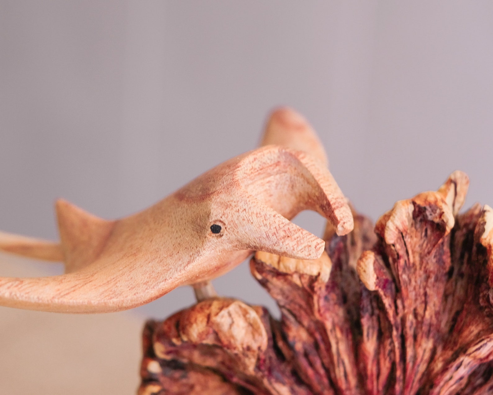 Wooden Manta Ray Sculpture, Couple, Duo, Parasite Wood Statue, Figurine ...