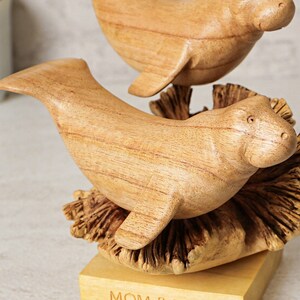Wooden Manatee Sculpture, Couple, Hand Carved, Wood Carving, Ocean ...