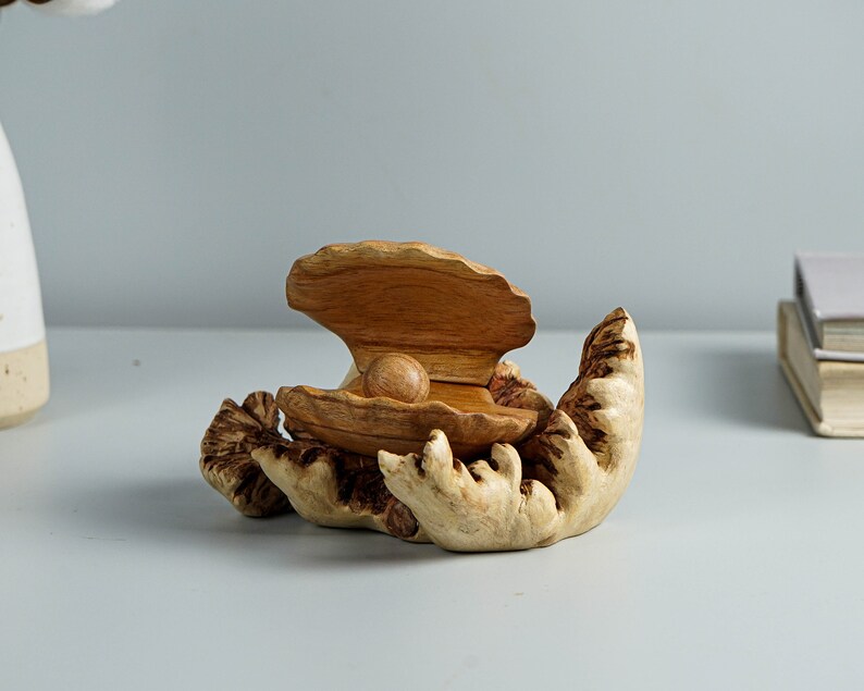 Wooden Pearl Oyster Sculpture Wood Carving Seashell Coral - Etsy