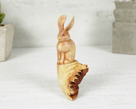Wooden Rabbit Sculpture Animal Figurine Unique Statue Wild | Etsy
