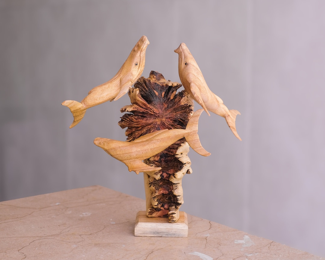 Humpback Whale Sculpture, Family, Sea Life, Exotic Statue, Wooden ...