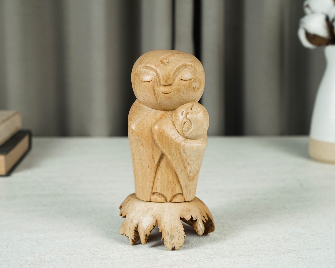 Mother and Baby Jizo Statue Japanese Buddha Wood Figurine - Etsy
