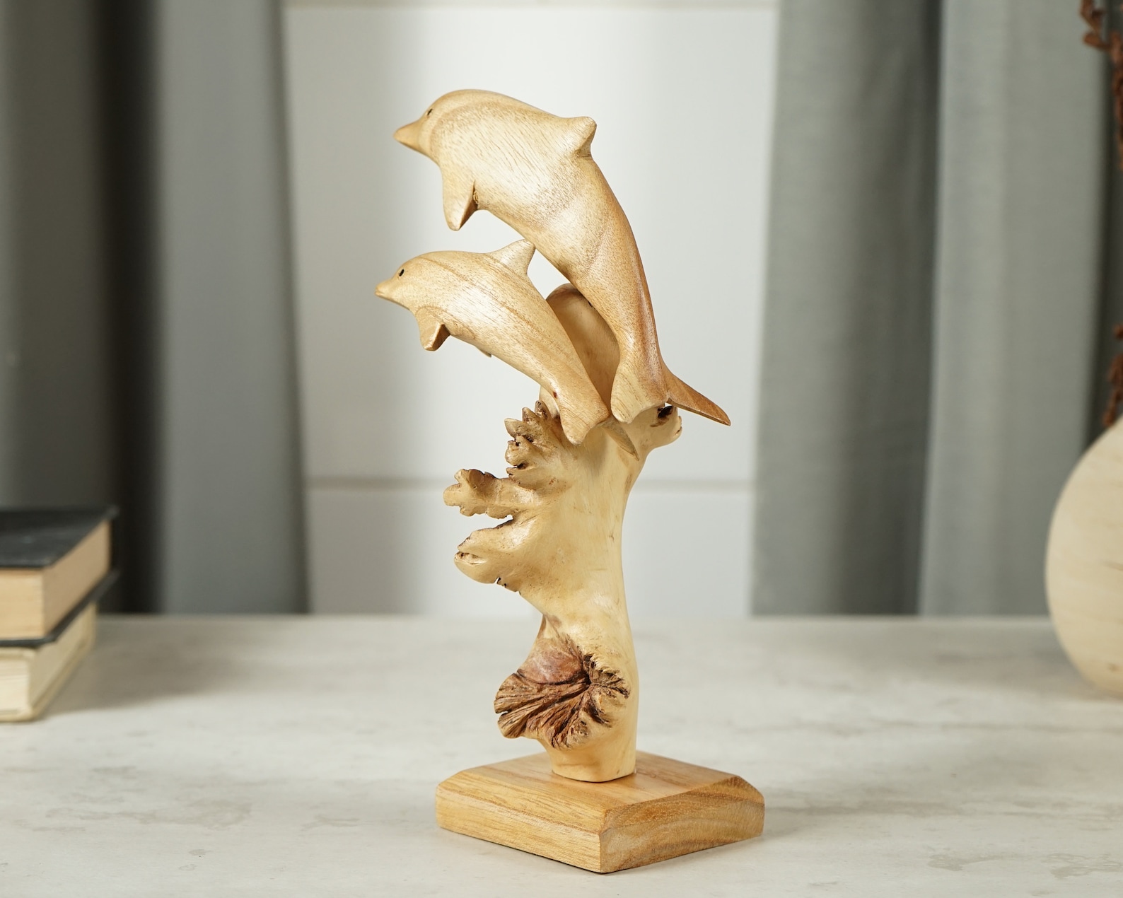 Unique Dolphin Sculpture Wave Hand Carved Figurine Engraved - Etsy