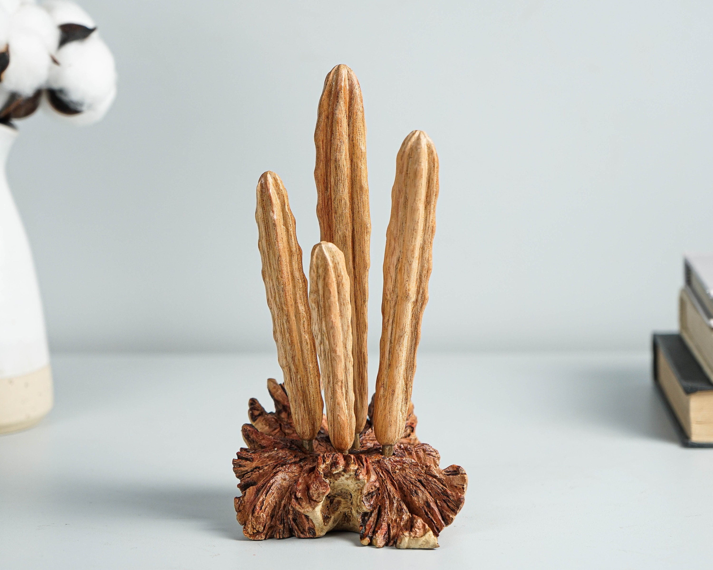 Wooden Cactus Sculpture 6.5 Statue Succulent Plant - Etsy