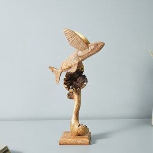 Wooden Fying Fish Sculpture, Flying Cod Statue, Art, Wood Carving ...