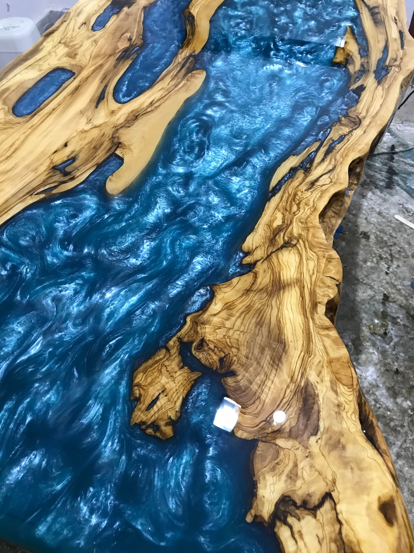 Handmade Epoxy River Dining Table / Epoxy Olive Wood Desk / - Etsy