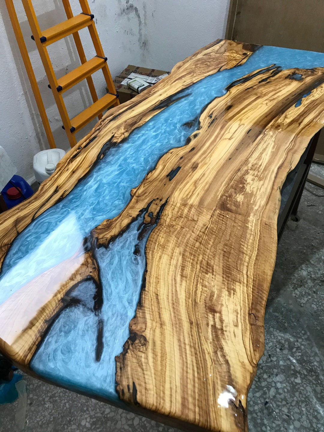 Olive Wood River Live Edge Dining Epoxy Table - Etsy