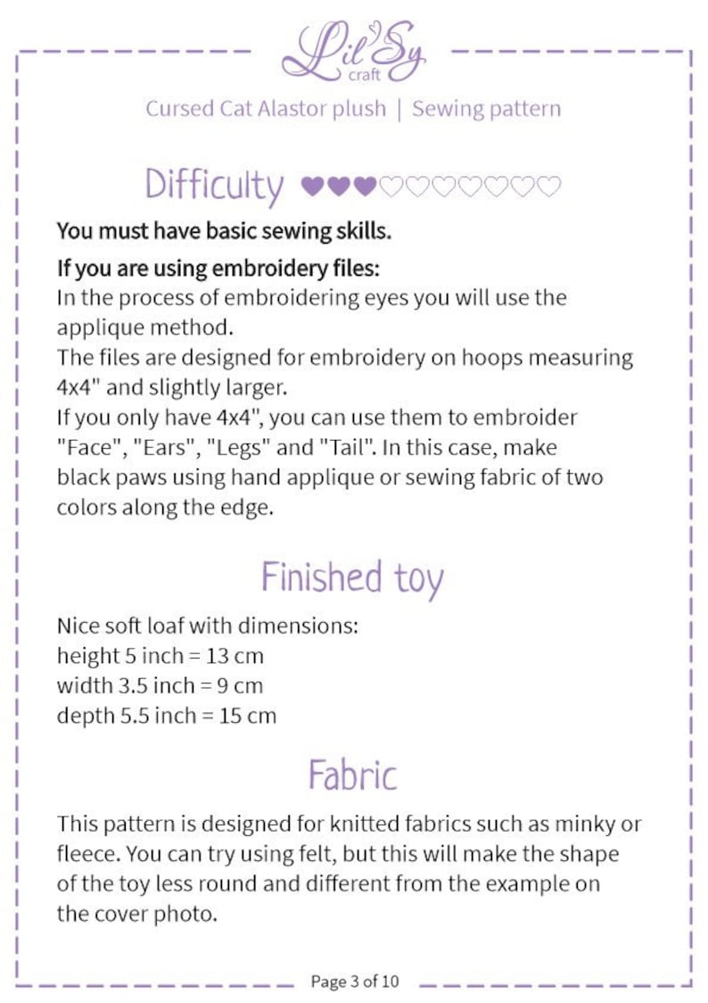 Cursed Cat Alastor Plush - Sewing Tutorial + Pattern + Embroidery Files ...