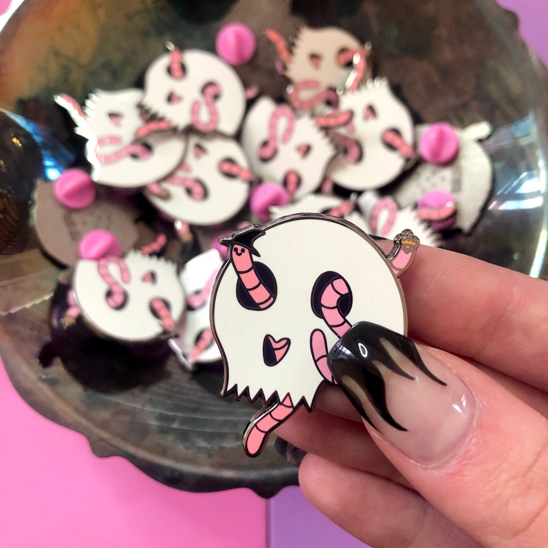 Worm Food Spooky Season Hard Enamel Pin | Worms With Hats Skull Lapel ...