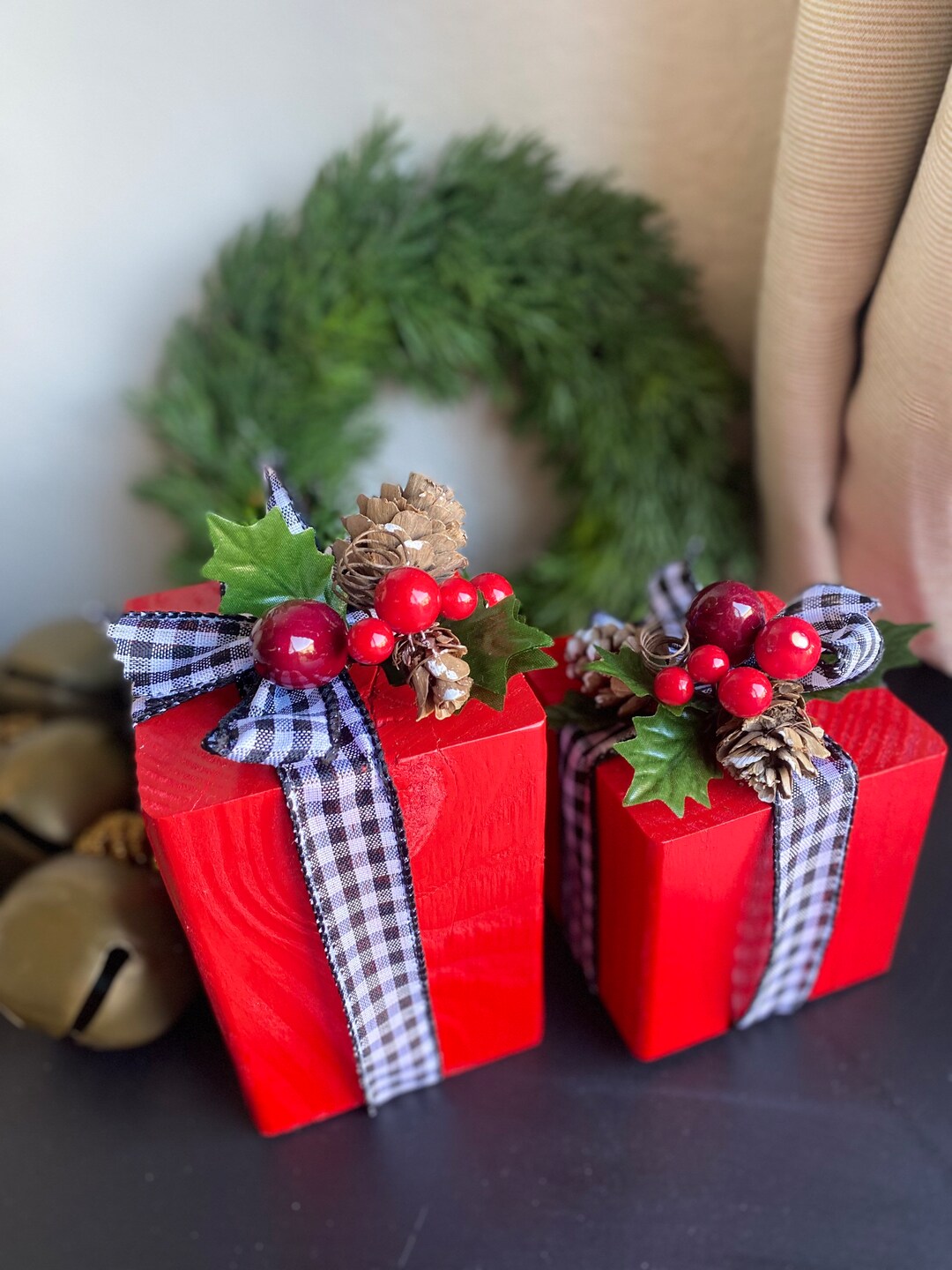 Christmas Wood Presents Faux Christmas Gifts Rustic Christmas Decor ...