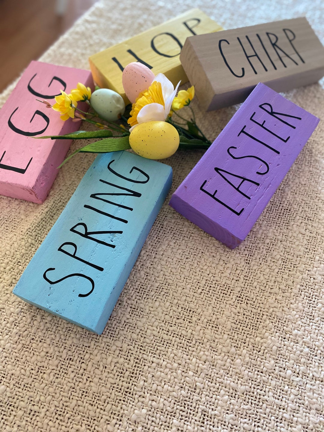 Spring Decor/ Easter Blocks/ Wood Blocks/ Free Shipping/ Hop Block/ Spring Block/ Egg Block ...