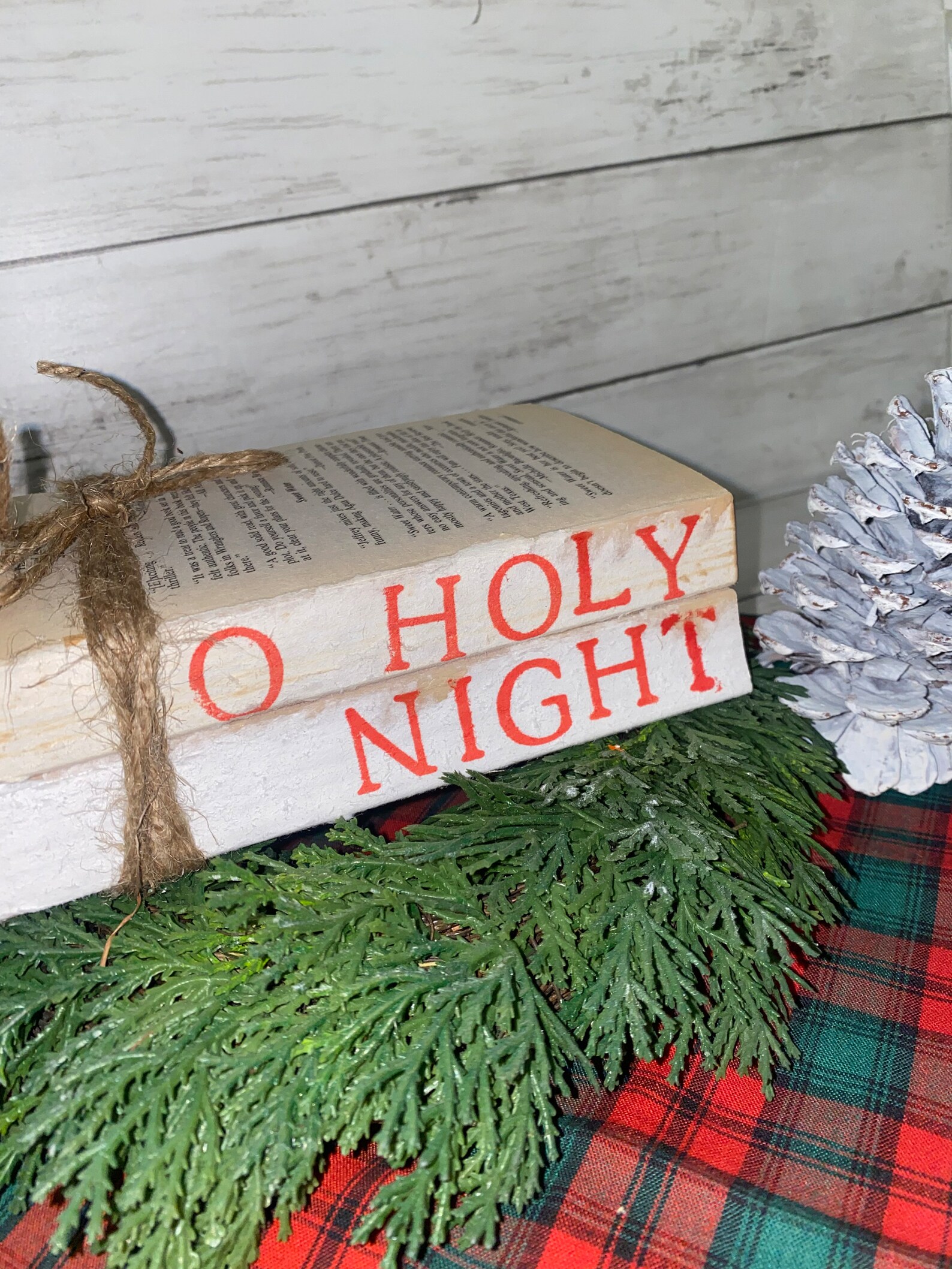 O Holy Night Stamped Stacked Books, Farmhouse Books, Christmas Stamped ...