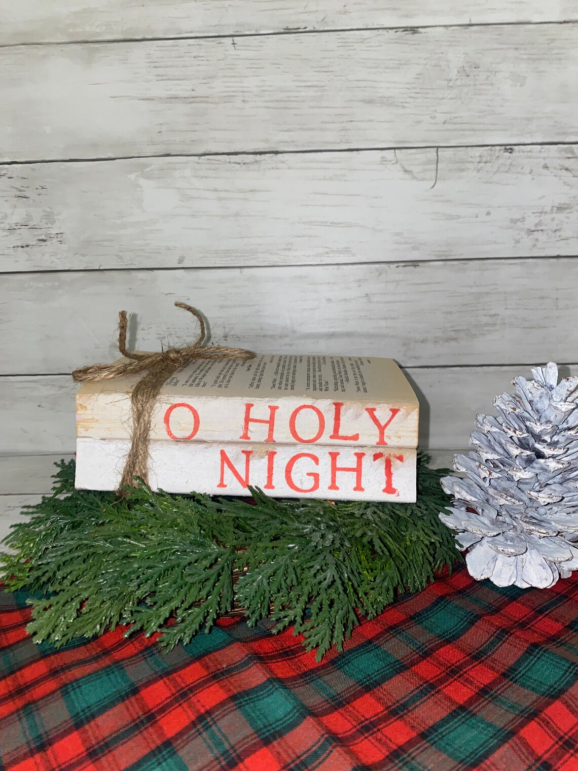 O Holy Night Stamped Stacked Books, Farmhouse Books, Christmas Stamped ...
