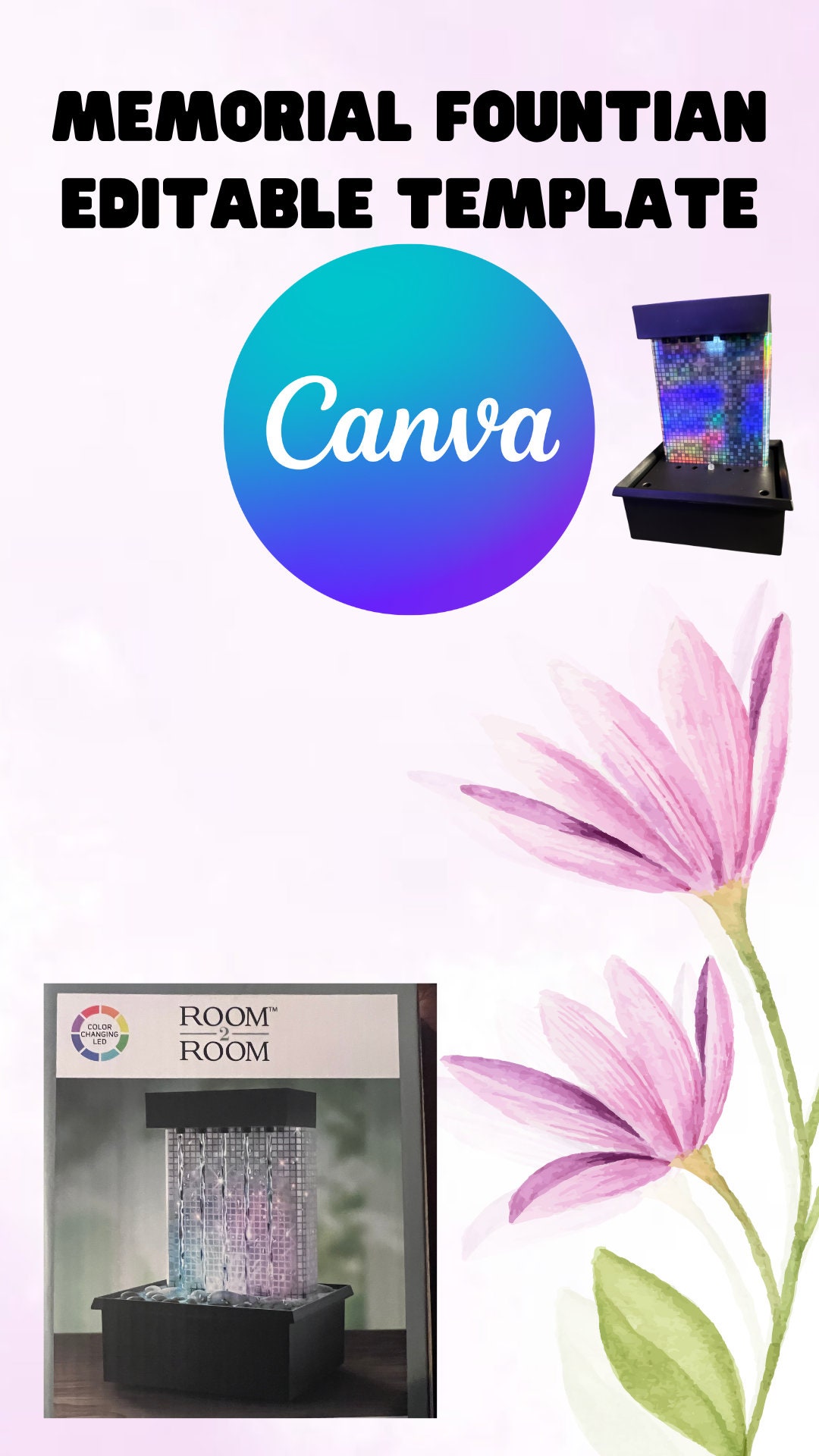 Editable Mini Fountain, Memorial Fountian Template, Canva Editable ...