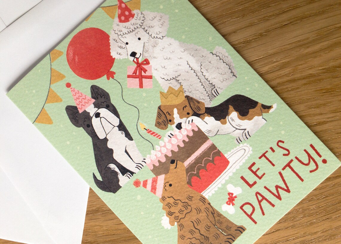 Dogs Birthday Card / Funny Dogs Illustration / Let's - Etsy