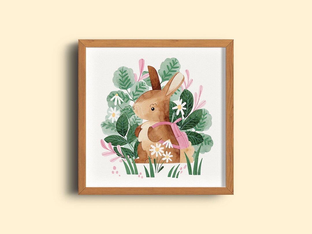 Floral Rabbit Nursery Print / Bunny Nursery Wall Art / Rabbit ...