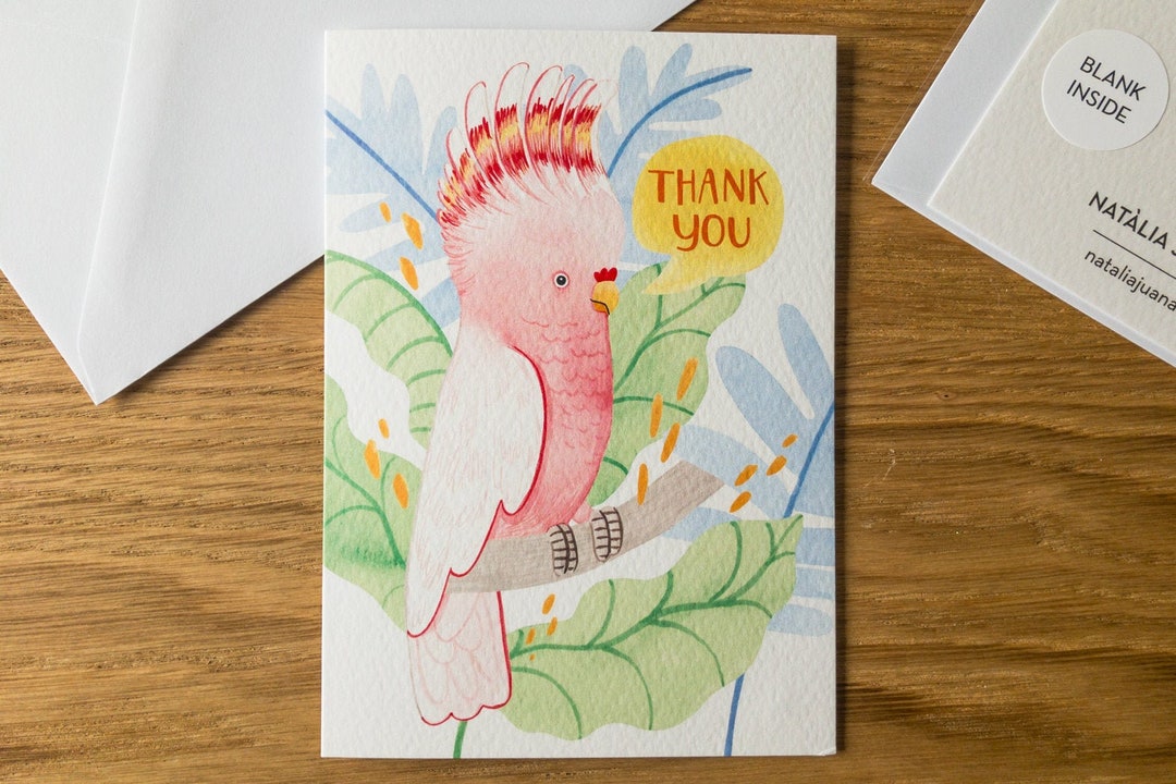Cockatoo Thank You Card / Parrot Greetings Card / Tropical Bird ...
