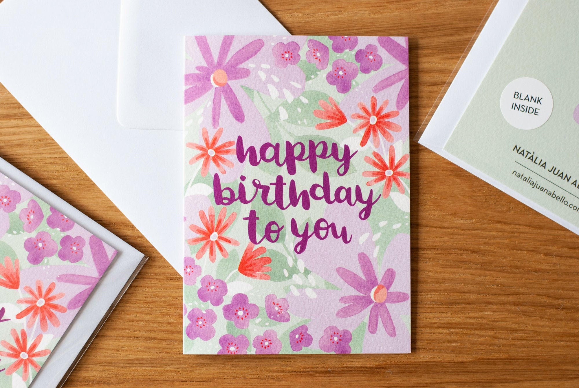 Floral Happy Birthday Card / Pretty Calligraphy Design / Flowers ...