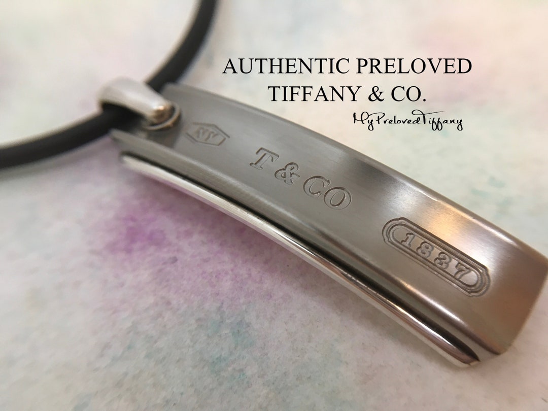 Authentic Tiffany & Co. 1837 Galaxy Titanium Silver Bar Rubber Cord ...