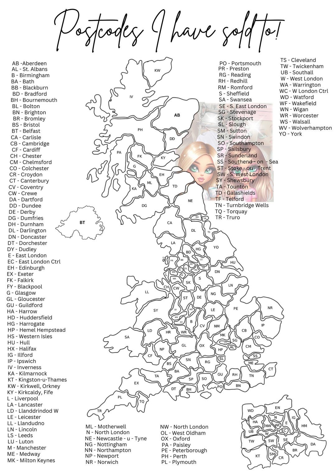 PRINTABLE POSTCODE MAP // Downloadable // Postcode Map // Watermark is ...