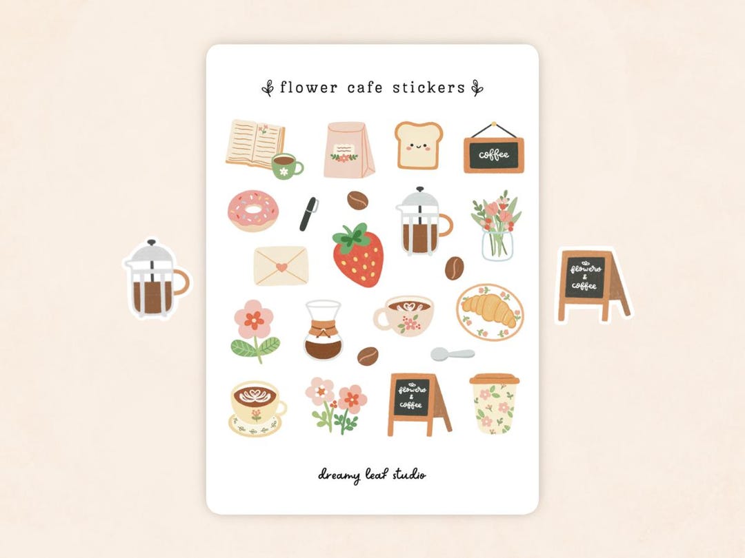 Flower Cafe Sticker Sheet: Stickers for Planners, Bullet Journals ...