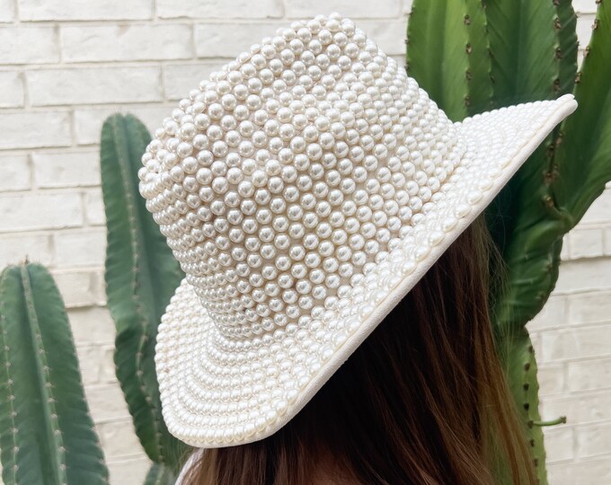 Pearl Embellished Fedora Hat Pearl Hat Bachelorette Outfit for Bride ...