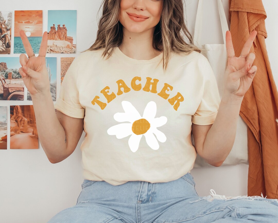 Teacher Shirt Retro Daisy Teacher T-shirt Elementary Teacher Cute Tee ...