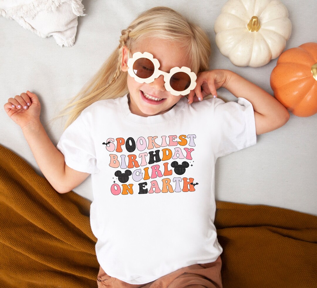 Spookiest Birthday Girl On Earth Shirt Halloween Fall Cute Mouse Ears Colorful Fall Tee Most
