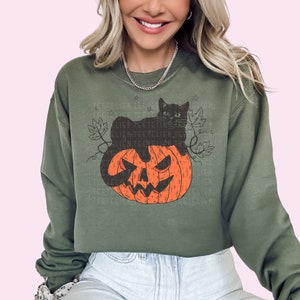 Halloween Sweatshirt Cute Halloween Black Cat Sweatshirts Spooky ...
