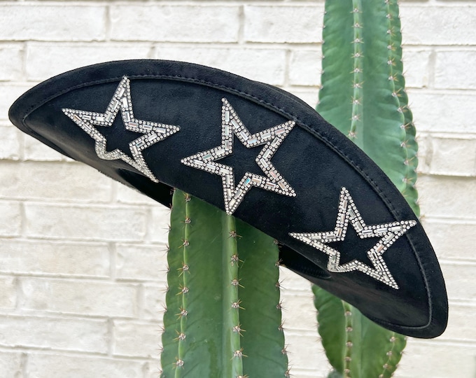 Cowgirl Hat Black Star Embellished Studded Rhinestone Star Cowboy Hat ...