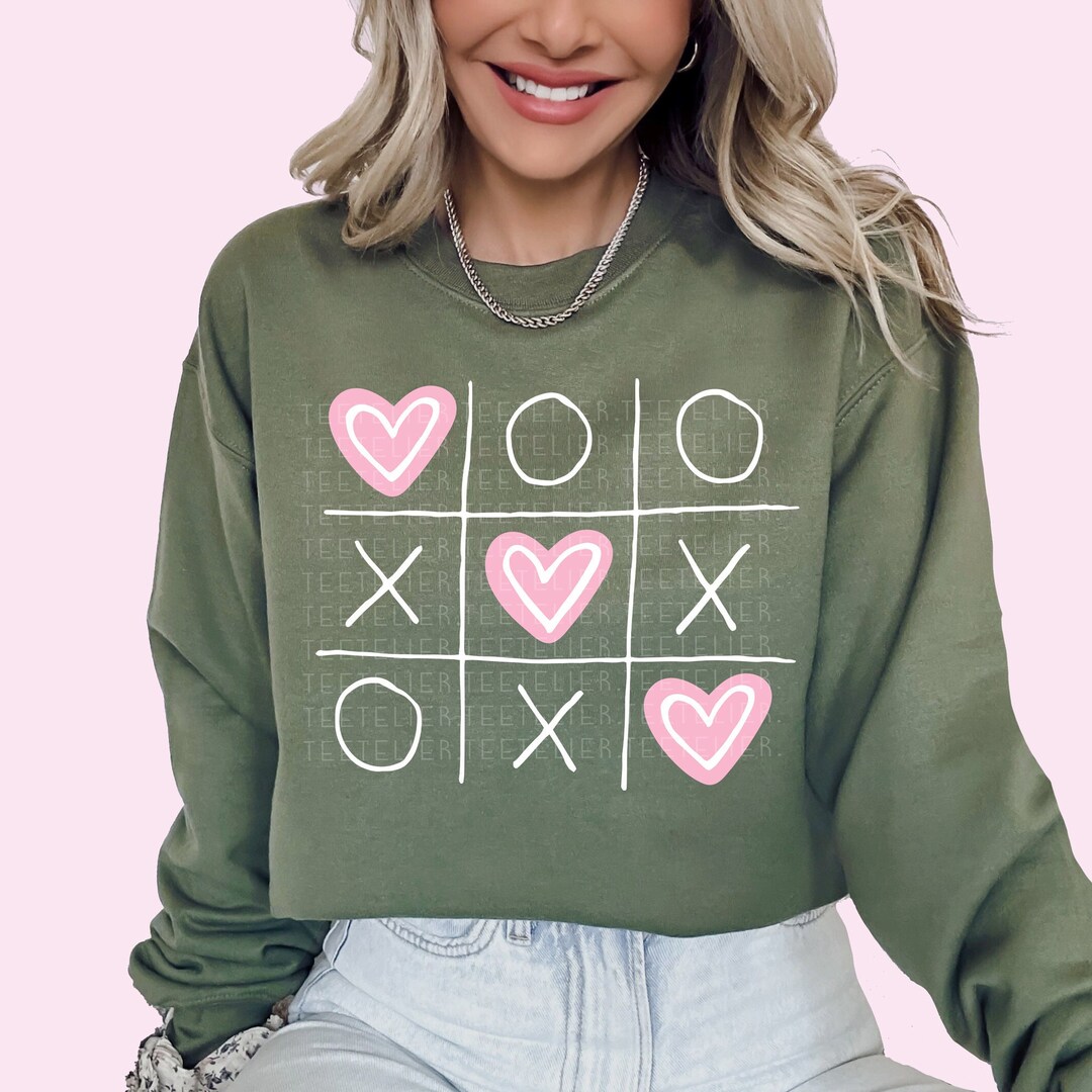 Valentine Sweatshirt XOXO Tic Tac Toe Valentines Sweatshirts for Women Love Heart Cute Crewneck ...